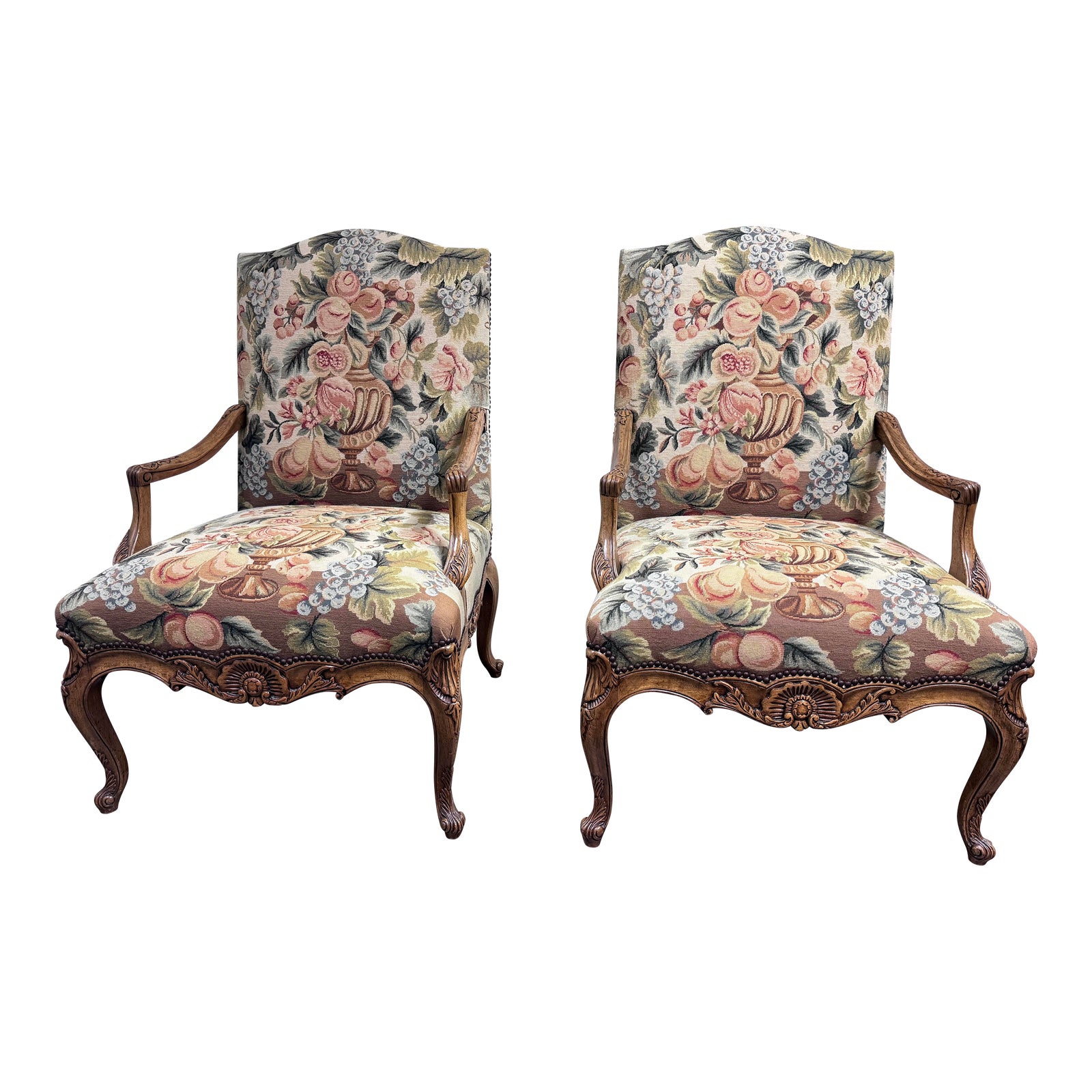 French Regency Louis XV Style Fauteuil Arm Chairs, a Pair. | Chairish