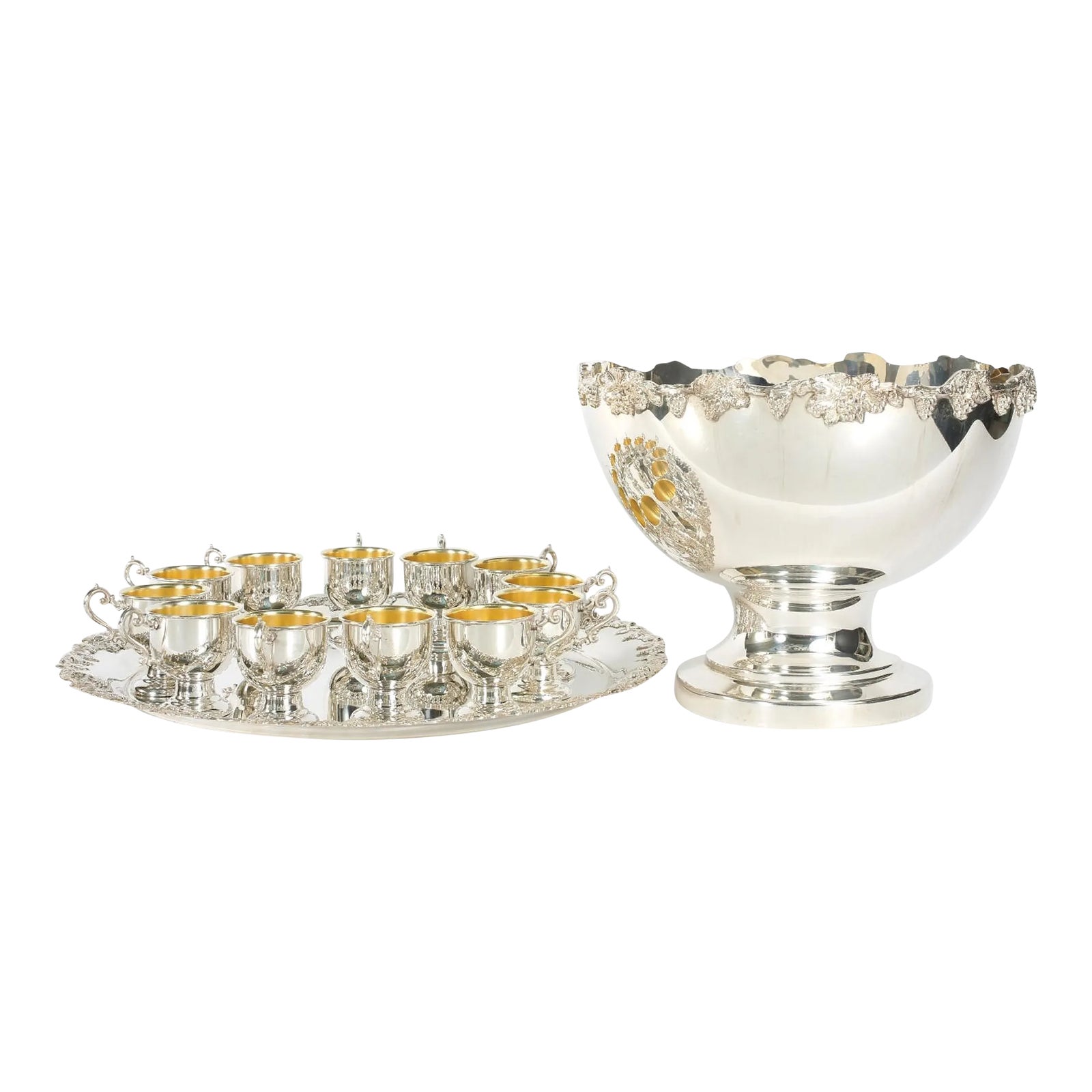 English Georgian Style Silver Plated Copper Punch Bowl Service - Set of ...
