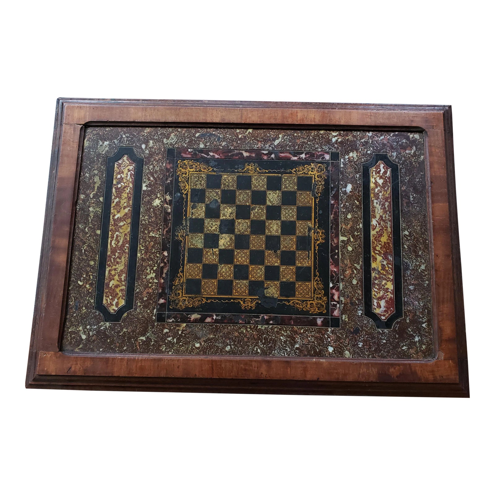 Antique American Faux Marble Painted Slate Chess Game Board | Chairish