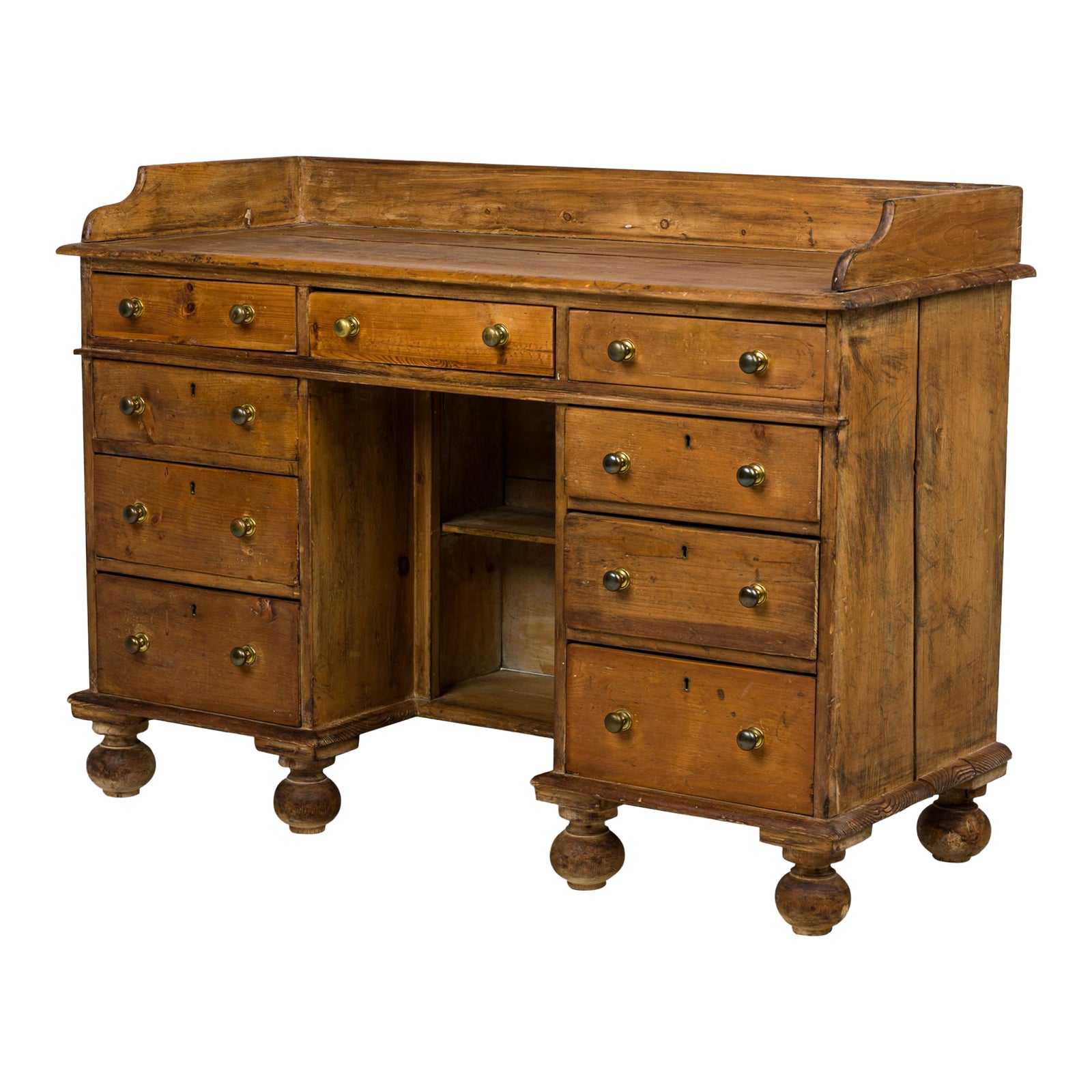English Country-Style Pine Wood Kneehole Desk | Chairish