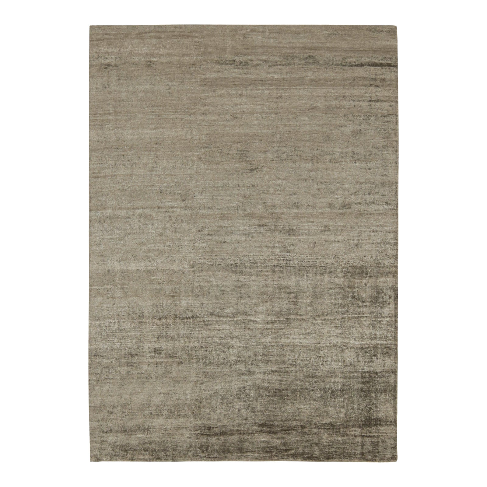 Rug & Kilim’s Solid Gray Rug in Tone-On-Tone Hand-Knotted Silk Striae ...
