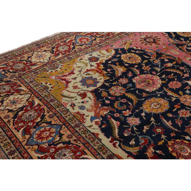 Antique Tabriz Persian Bellini Rug in Pink, Blue & Gold Florals From ...
