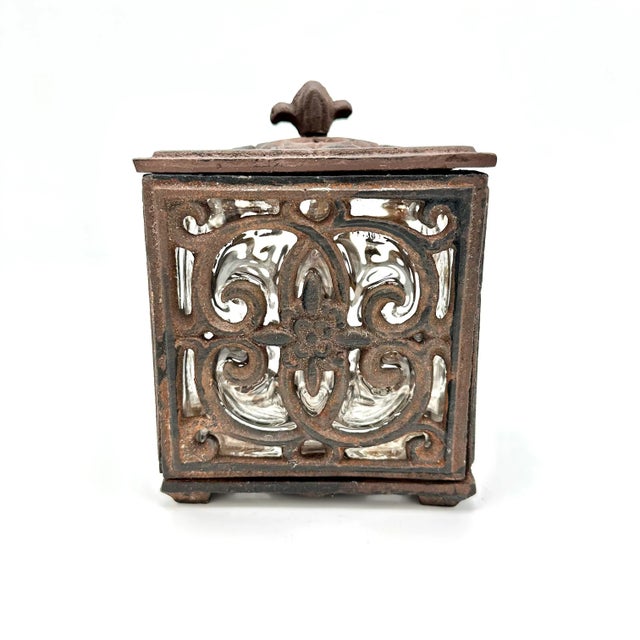 Late 19th Century Antique Iron Box With Caged Bubble Glass | Chairish