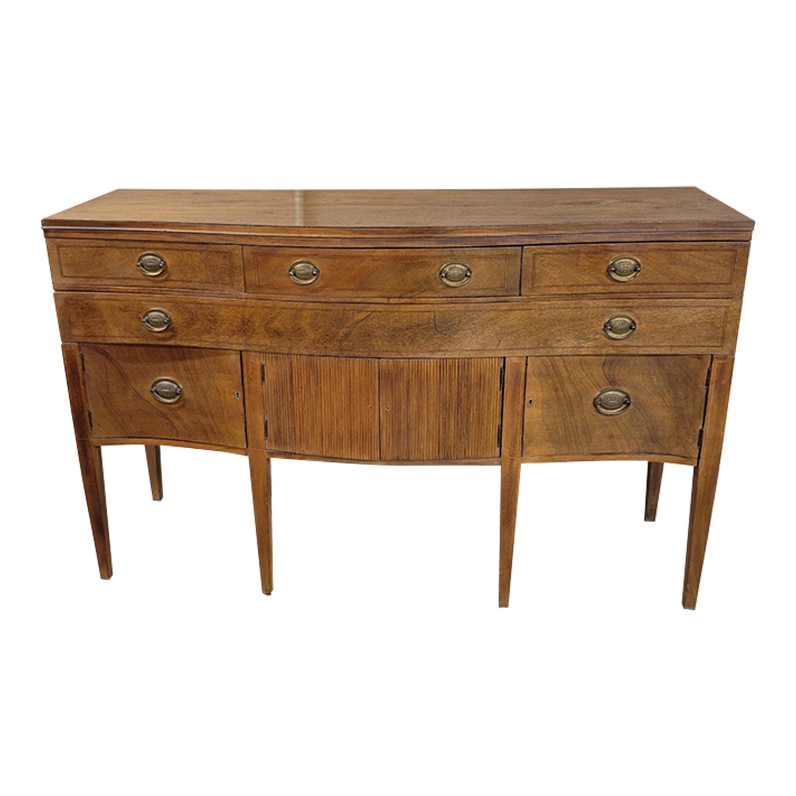 Federal Hepplewhite Style Walnut Sideboard Buffet Reeded Doors | Chairish