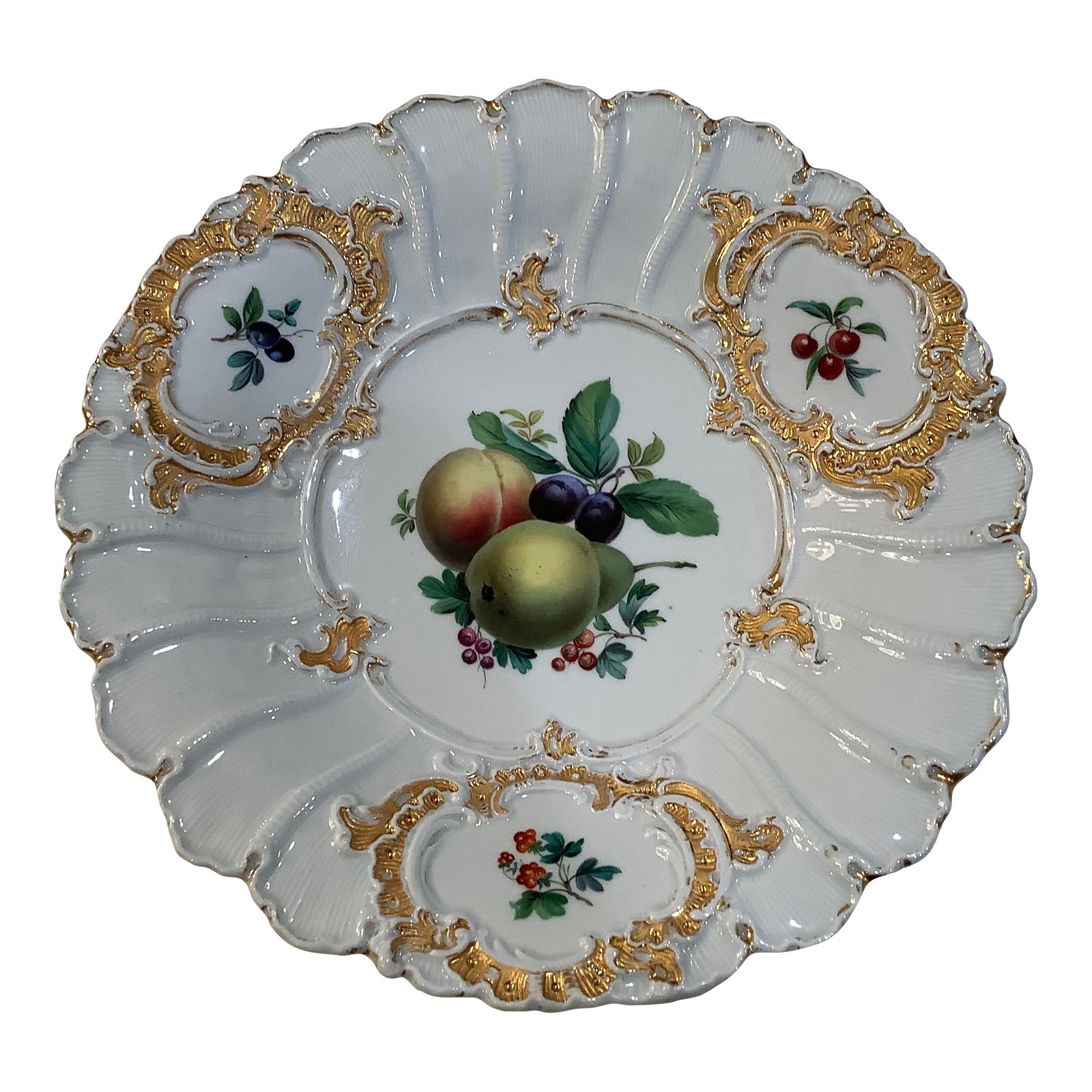 1842 Meissen of Germany Hand Painted Porcelain Fruit Motif Plate | Chairish