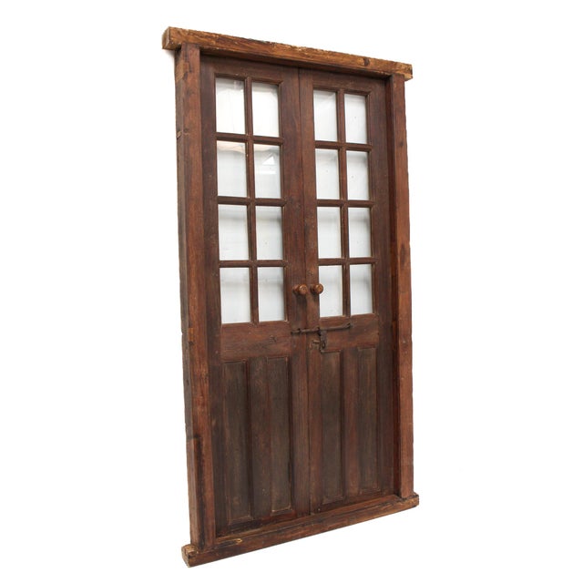 16 Pane Wood Door With Wooden Knob | Chairish