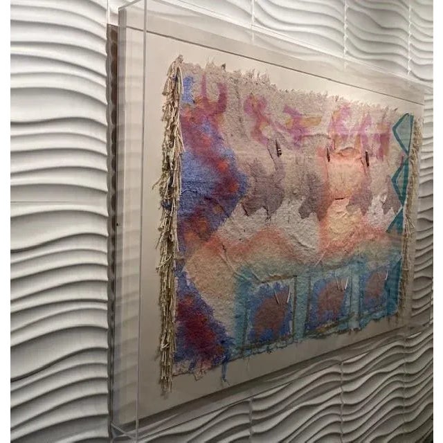 1980s Dakota Buffalo Tribal Themed Fiberworks Collage Incased in Plexi ...