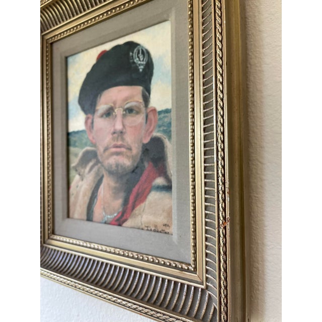 Vintage Portrait Painting of a Man in a Military Beret | Chairish