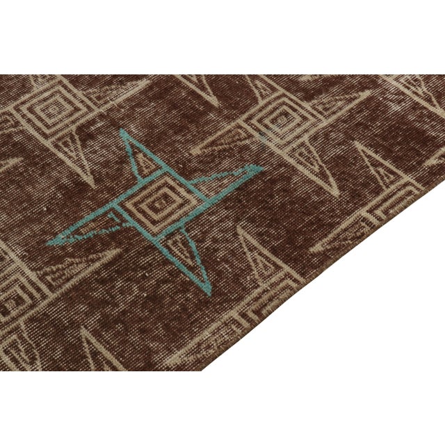 1960s Vintage Art Deco Distressed Rug, Brown, Beige Geometric Pattern ...