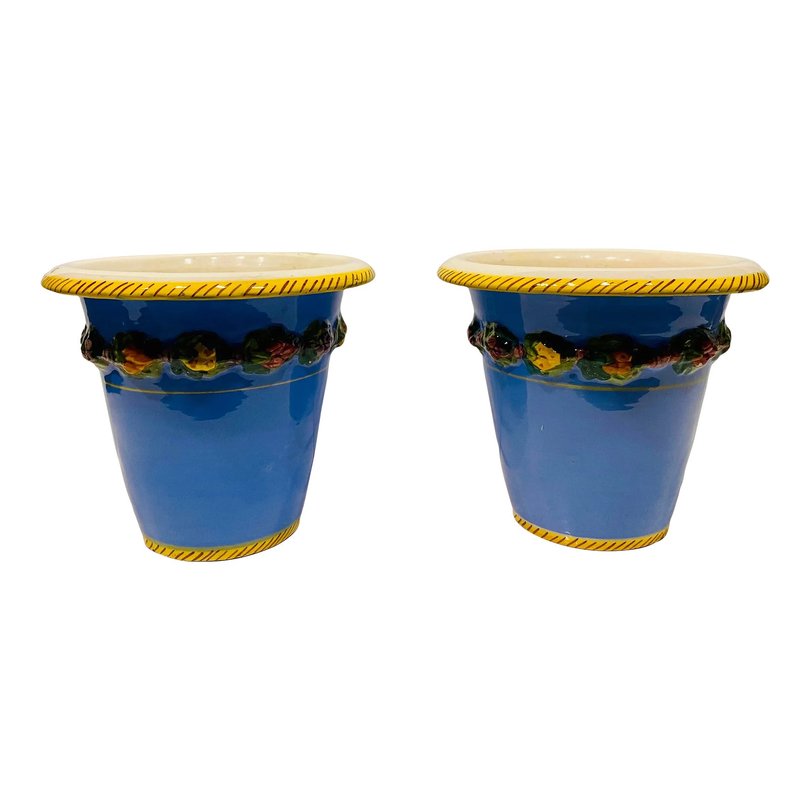 1970s Hand Painted Italian Red Ware Cache Pots- Set of 2 | Chairish