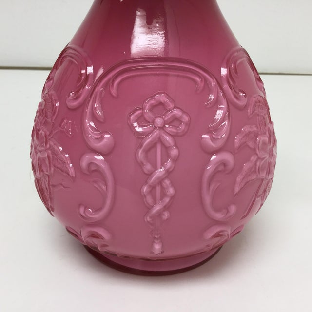 1940s Fenton Ruffled Vase in Pink and White With Ribbon and Floral ...