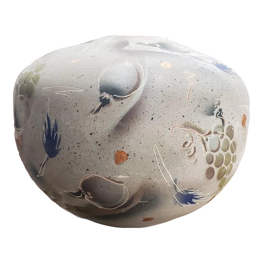 1980s Laura Ross Signed Pottery Clay Rotund Vase | Chairish