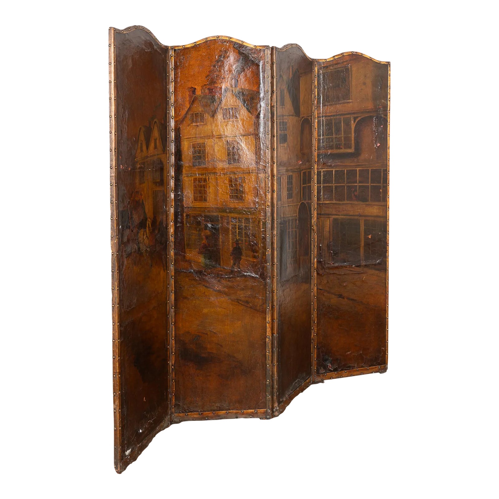 Original Oil on Canvas Painted Four Panel Screen Room Divider, England ...