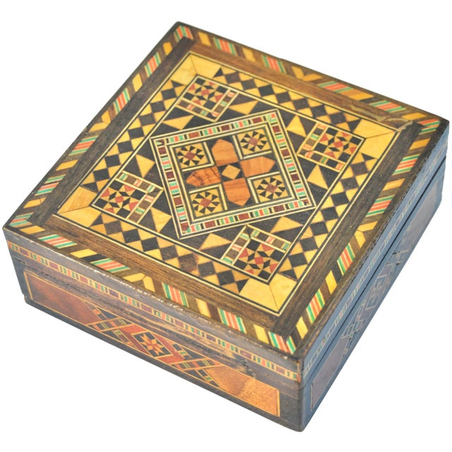Vintage Syrian Colorful Damascene-Inlaid Art Box | Chairish