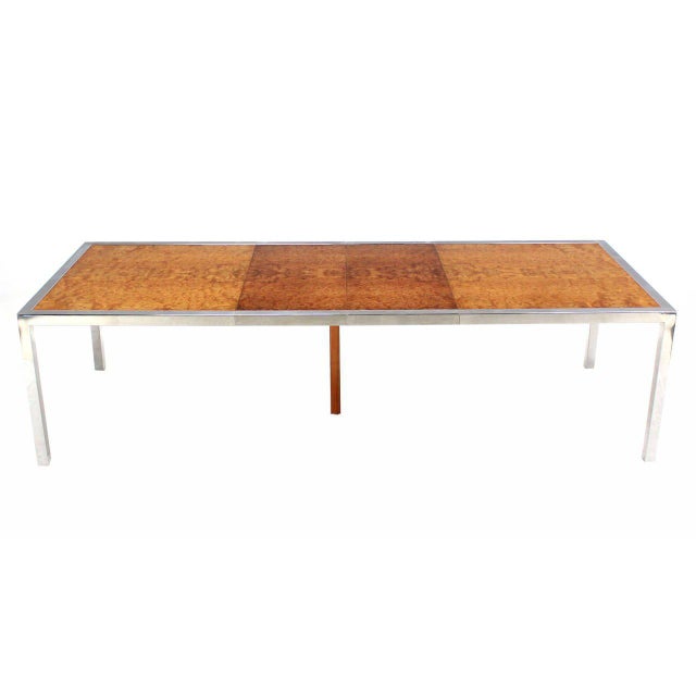 Mid-Century Modern Chrome Burl Wood Dining Conference Table With Two ...