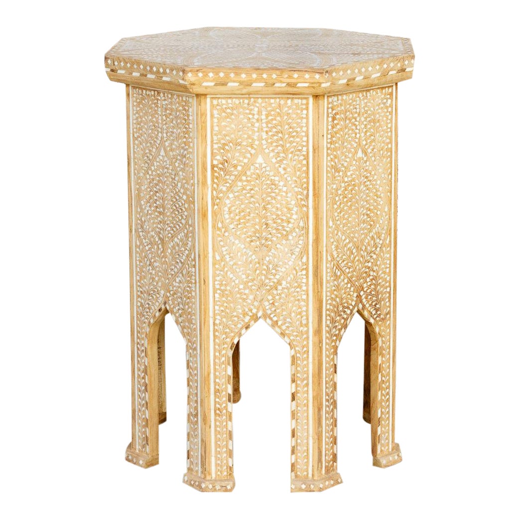 Enchanting Bleached Tall Inlaid End Table | Chairish