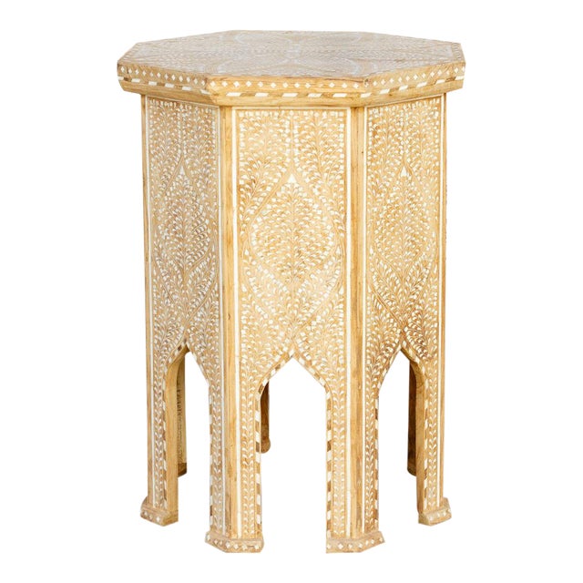 Enchanting Bleached Tall Inlaid End Table | Chairish