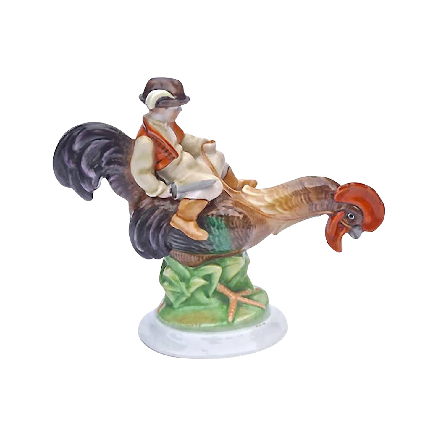 20th Century Herend Boy Riding a Rooster Figurine | Chairish