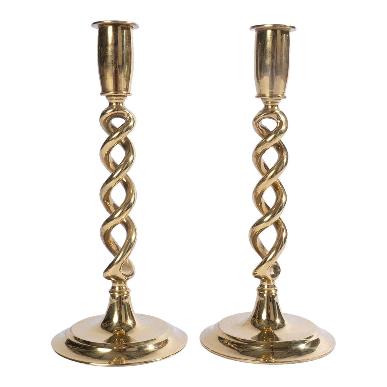 English Open Barley Twist Brass Candle Sticks - a Pair | Chairish