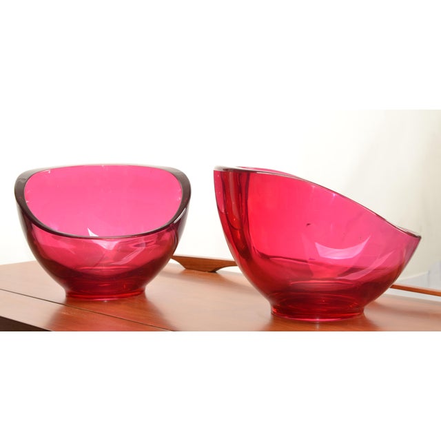 Set of 2 1990s Space Age Op Art Lucite Cranberry Color Asymmetric ...