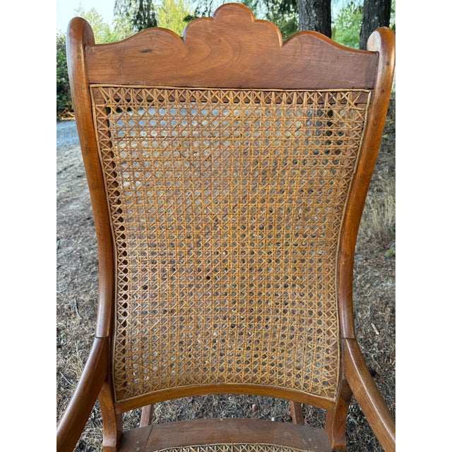 Late 19th Century Cane Back Tiger Maple Rocking Chair | Chairish