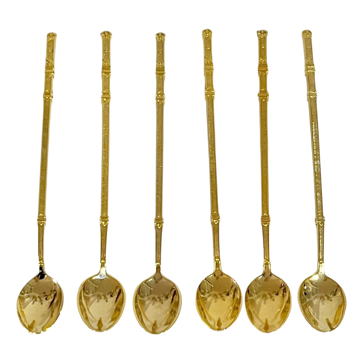 Set of 6 French Hollywood Regency Gold Plated Cocktail Spoons | Chairish