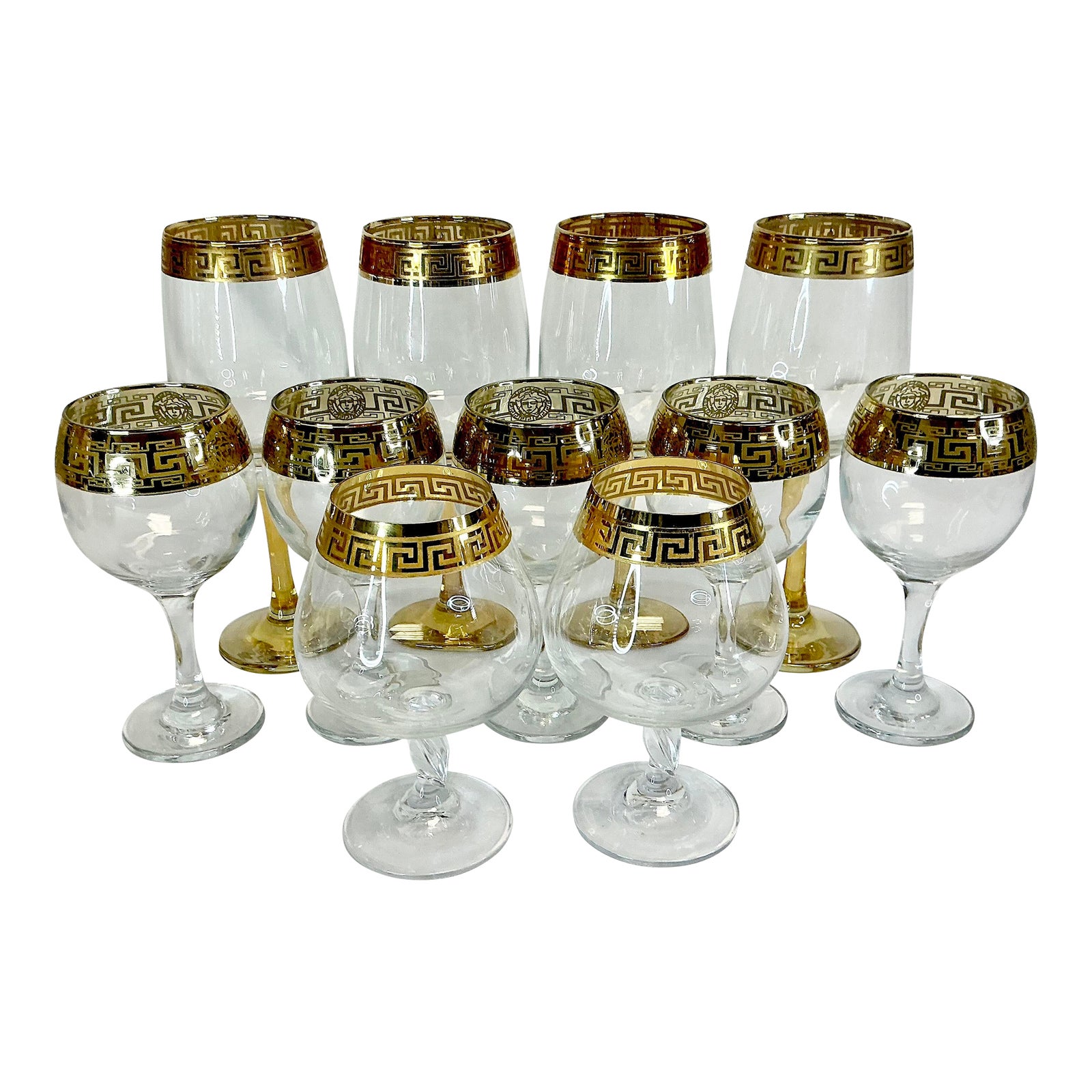 1970s Vintage Mediterranean Greek Key Gold Banded Barware Cocktail ...