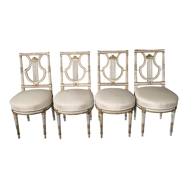 19th Century Swedish Gustavian Painted Lyre Back Dining Chairs With ...