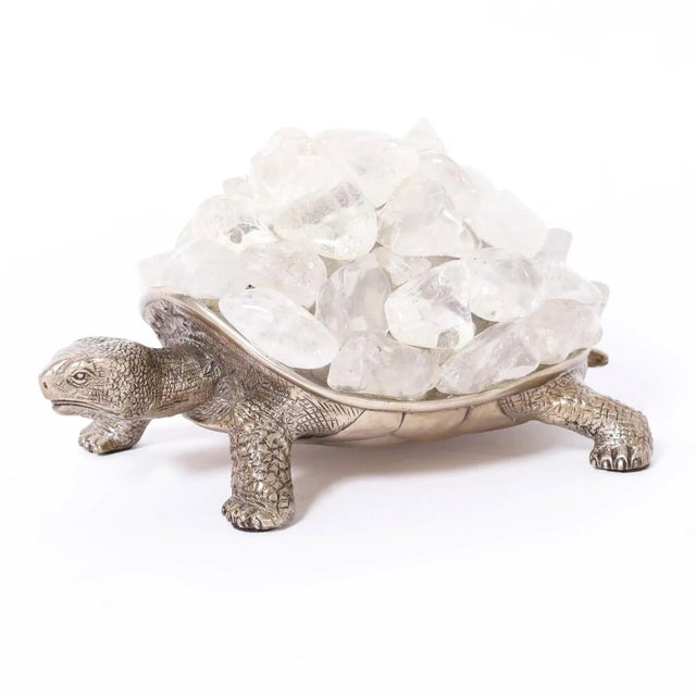 Silver Plate Turtle With Crystal Rocks | Chairish