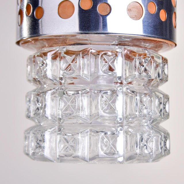 Mid Century Three Light Fixture With Chrome and Textured Glass Shades ...
