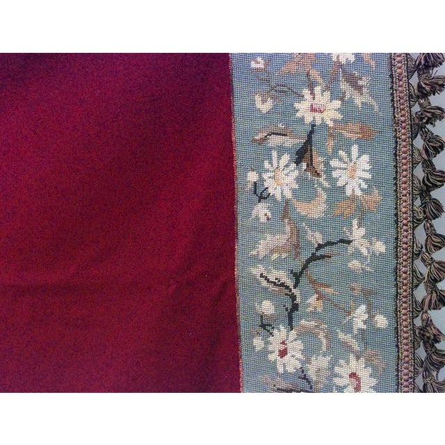 American Victorian Maroon and Blue Needlepoint Table Cover | Chairish