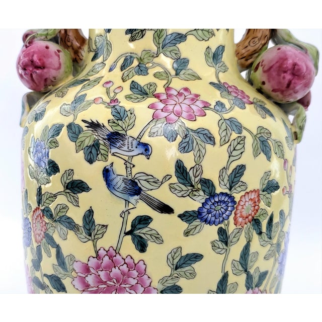 Large Vintage Chelsea House Style Chinese Porcelain Yellow Vase With ...