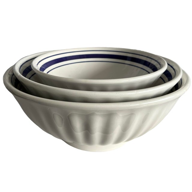 Set of 3 Blue & White Serving Mixing Bowls, Made in Italy, 1980s | Chairish