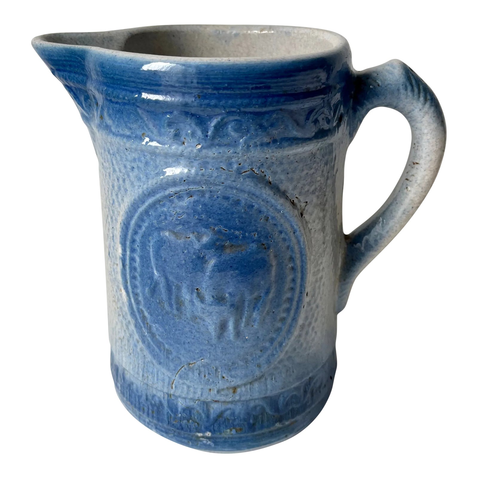 Antique Blue Stoneware Milk Pitcher-Hull Pottery | Chairish
