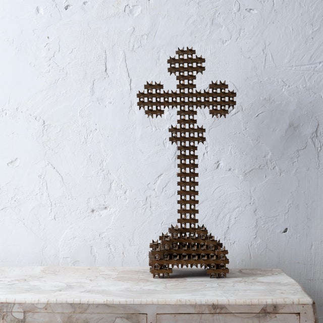 Tramp Art Crown of Thorns Standing Cross | Chairish