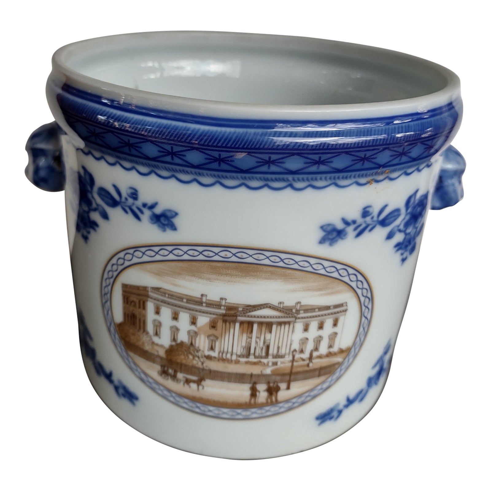 Vintage Blue and White Mottahedeh Chinese Export Style Cachepot Made ...