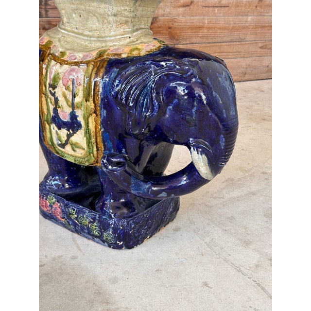 Mid-20th Century Chinoiserie Ceramic Glazed Elephant Side Table Garden ...