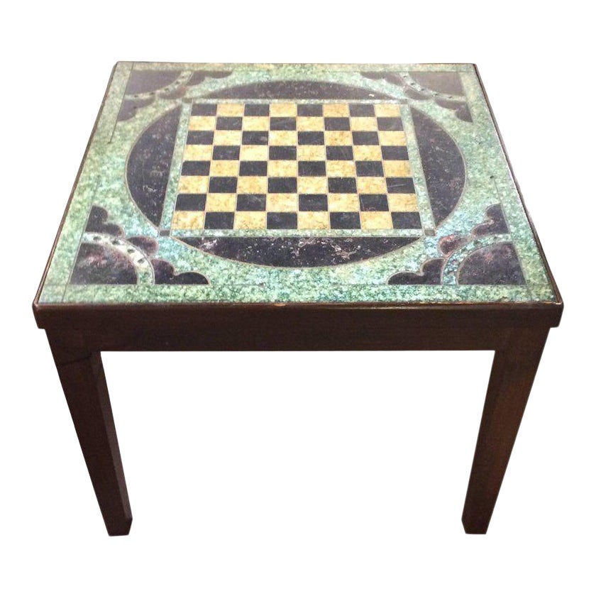 Wooden and Slate Game Board Motife Side Table | Chairish
