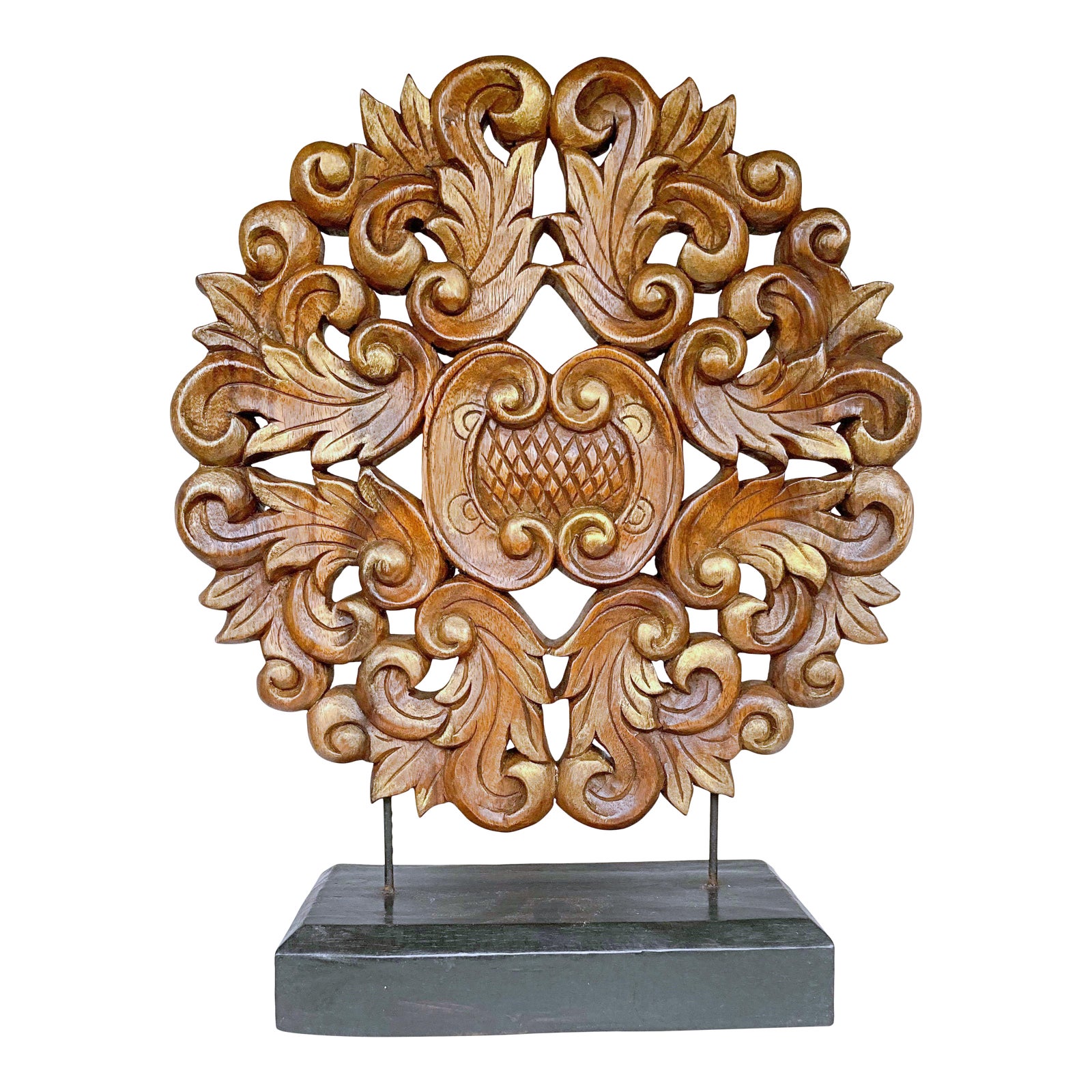 Vintage Rustic Decorative Hand-Carved Filigree Wood Medallion | Chairish