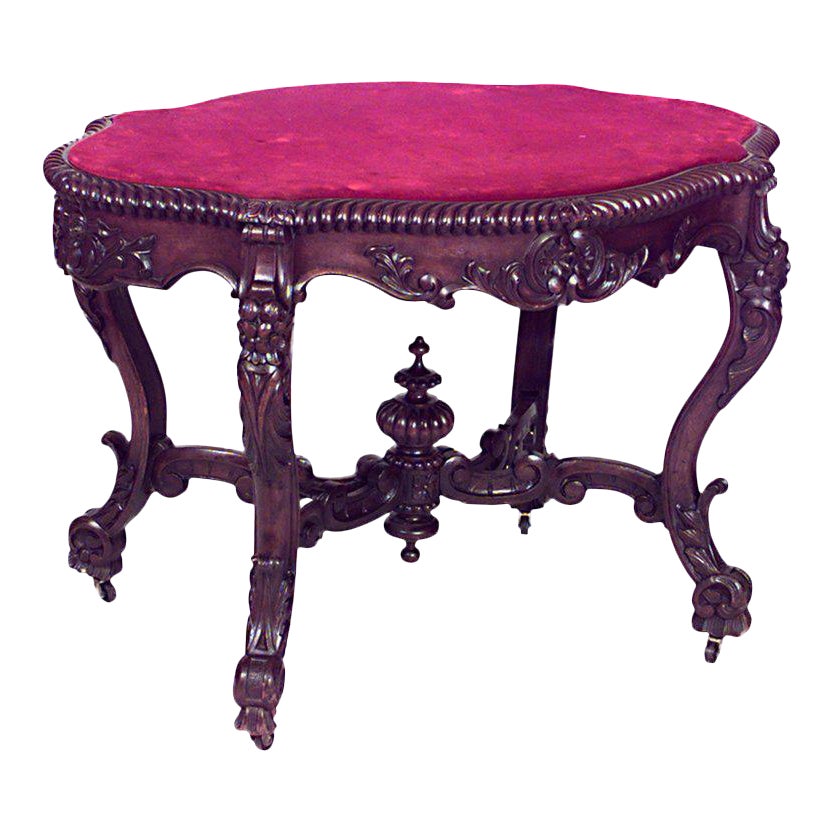 American Victorian Red Velvet End Table | Chairish