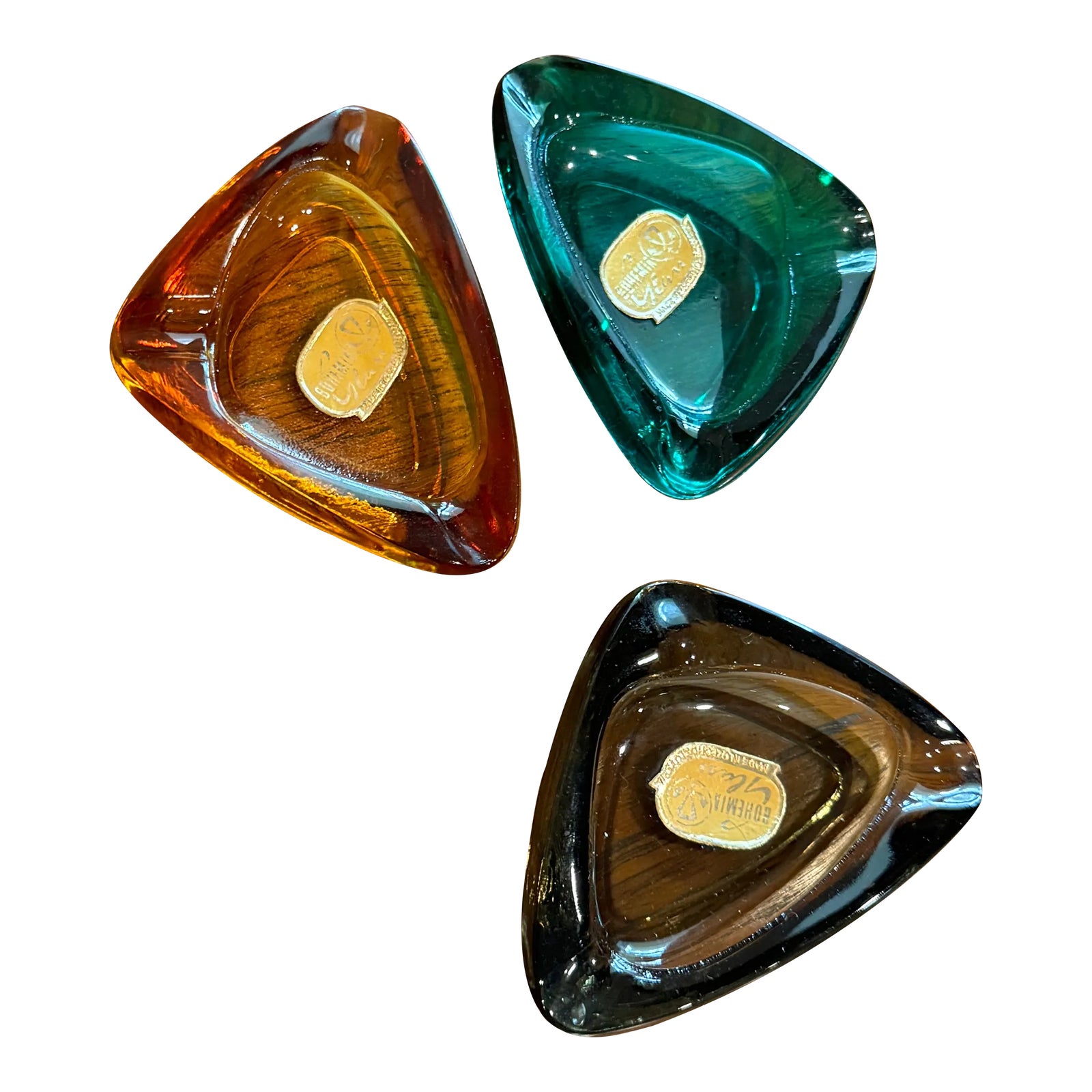 Mid-Century Modern Glass Ashtrays by Bohemia - Set of 3 | Chairish