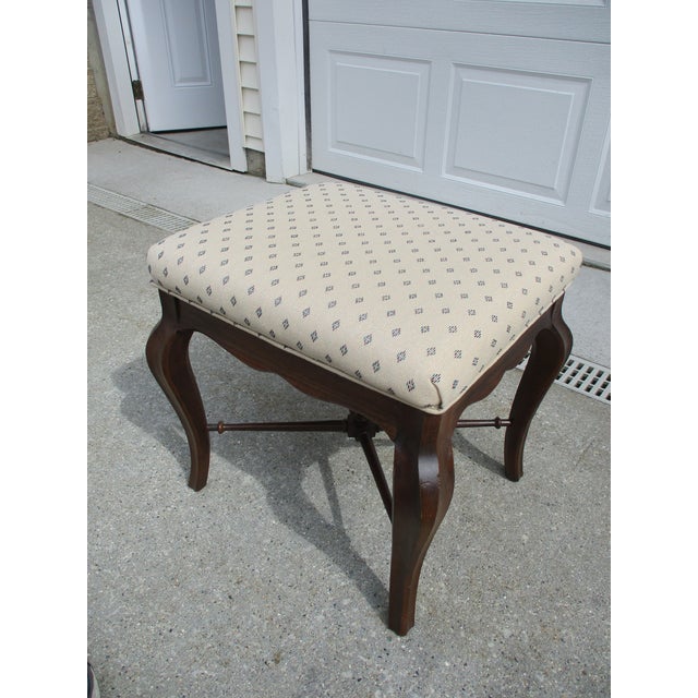 Tan Upholstered Low Stool With Carved Apron | Chairish