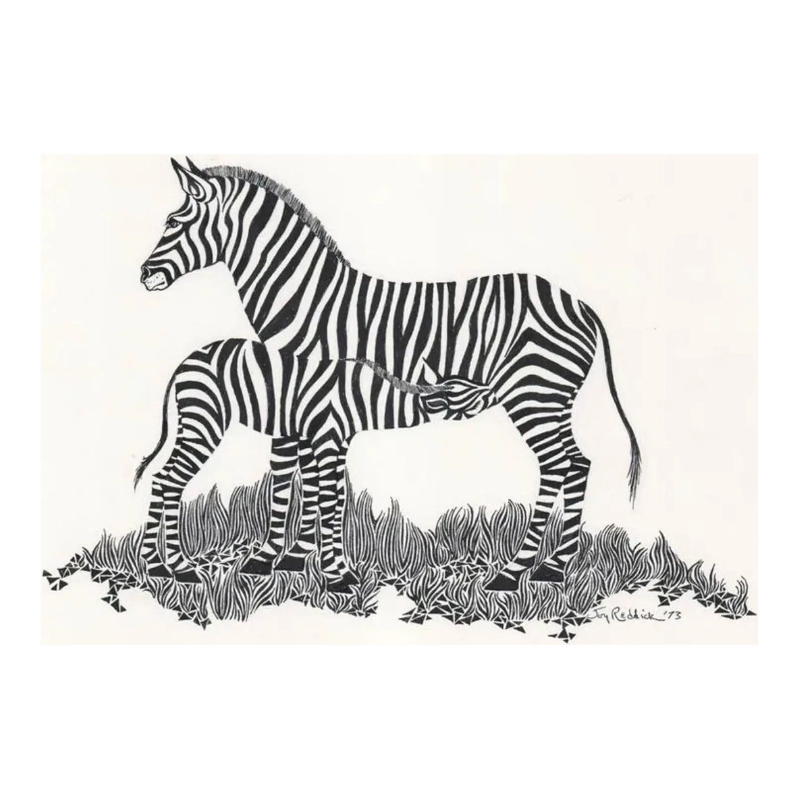 1973 Joy Reddick Zebra Linocut | Chairish