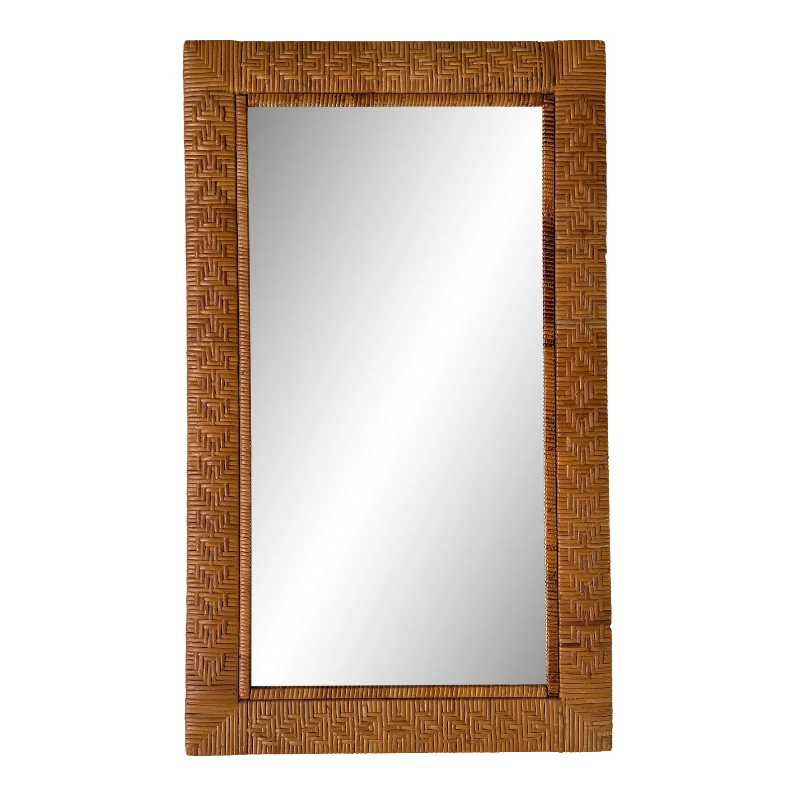 Vintage Coastal Woven Rattan Rectangular Wall Mirror | Chairish