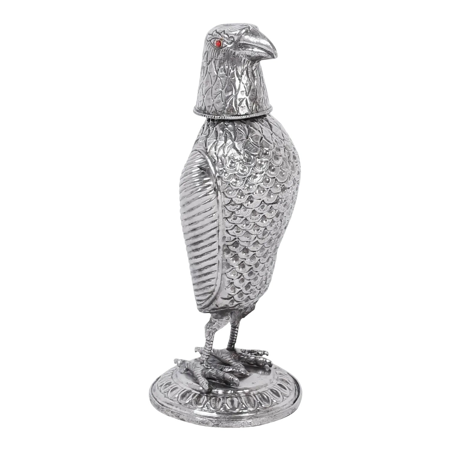 Silvered Metal Bird Decanter or Flask | Chairish