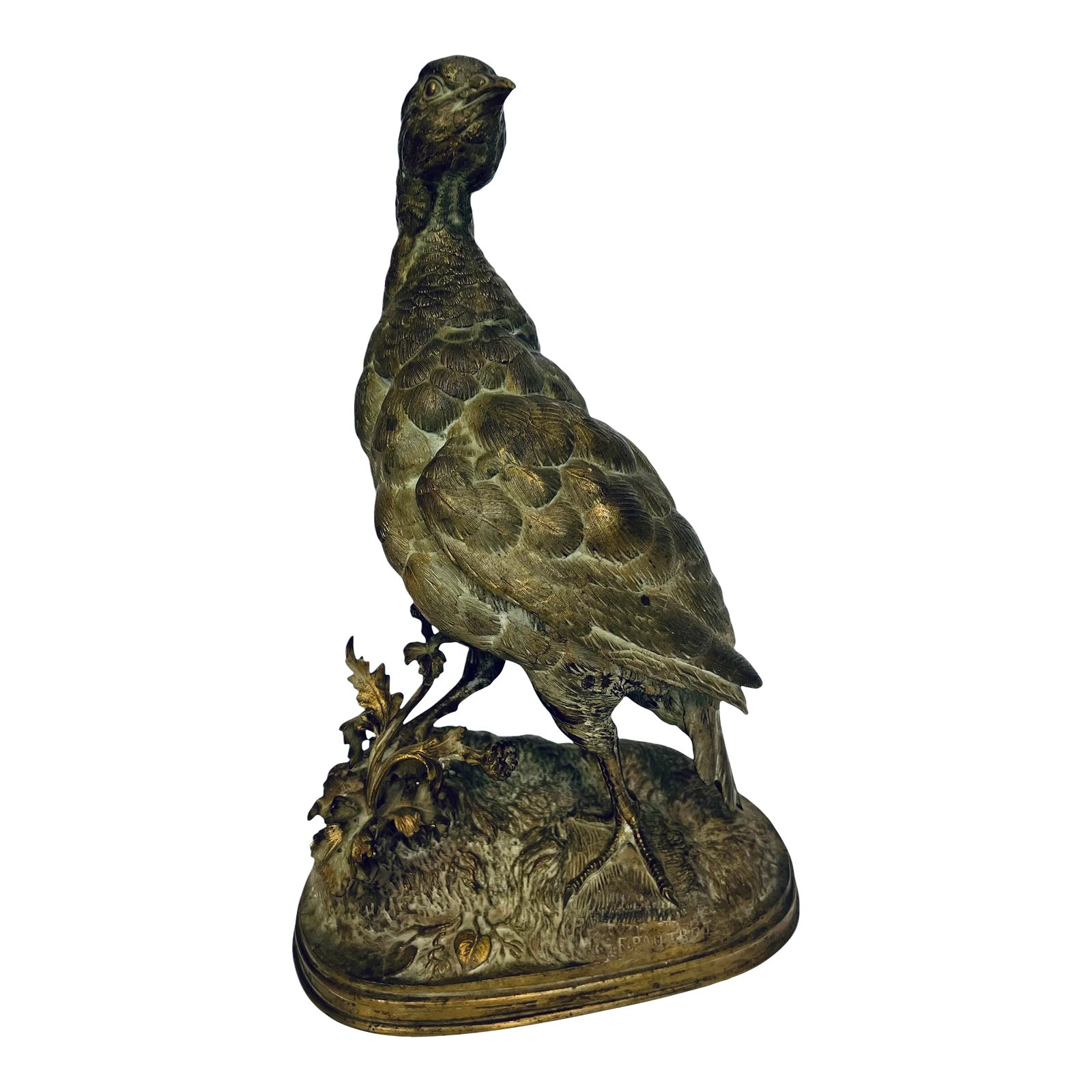 19th Century French Verdigris Gilded Bronze Grouse Bird 13" Sculpture ...