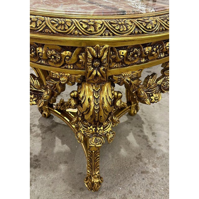 Gold Medium Table Marble Topped French Style | Chairish