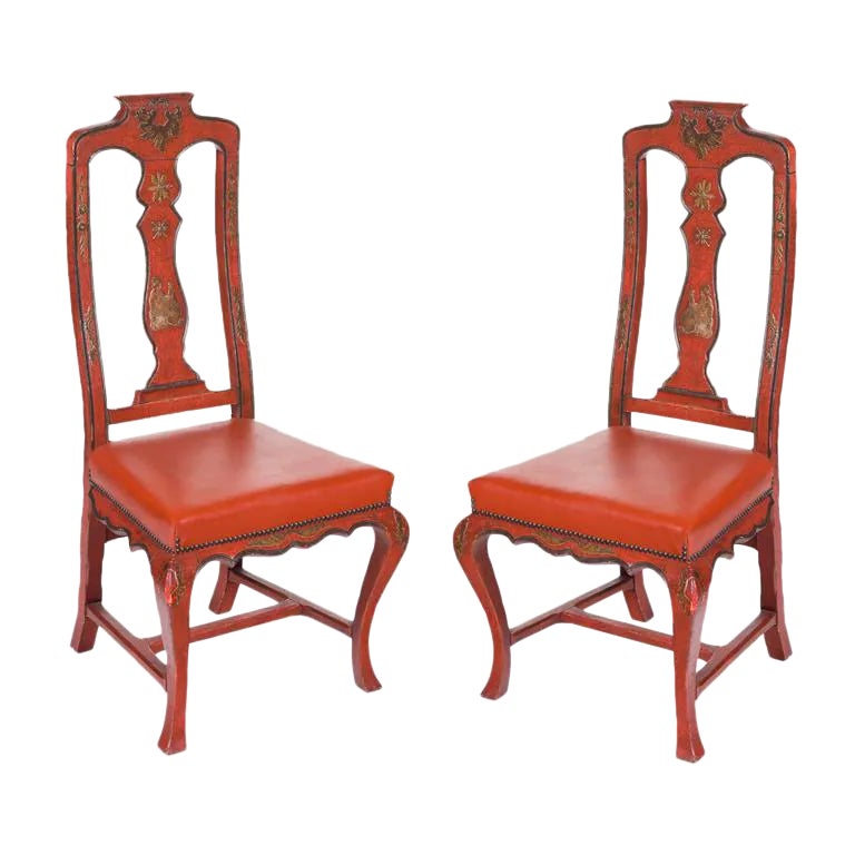 Vintage Red Italian Japanned Chairs - a Pair | Chairish