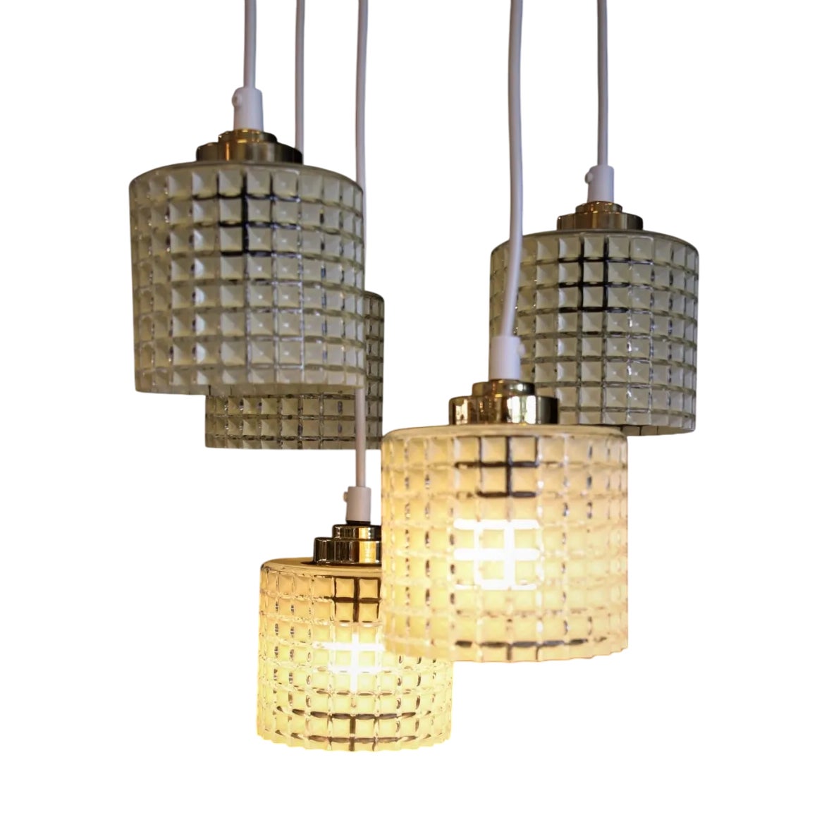 Window Pendant Lamp with Waffled Glass and Brass Knob, 1960s | Chairish