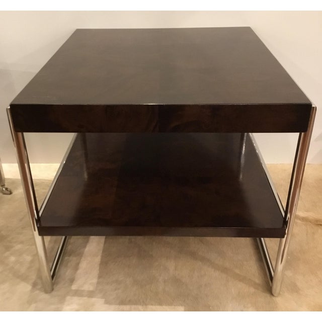 Contemporary Mitchell Gold Wood and Chrome Side Table | Chairish